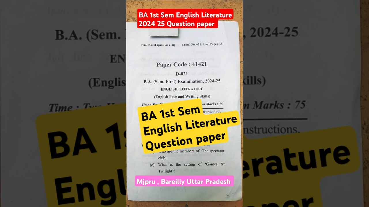 BA 1st Sem English Literature 2024 25 Question paper #mjpru #mjprubareilly #english #literature #ba