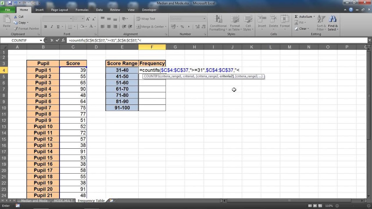 Create a Frequency Distribution Table in Excel