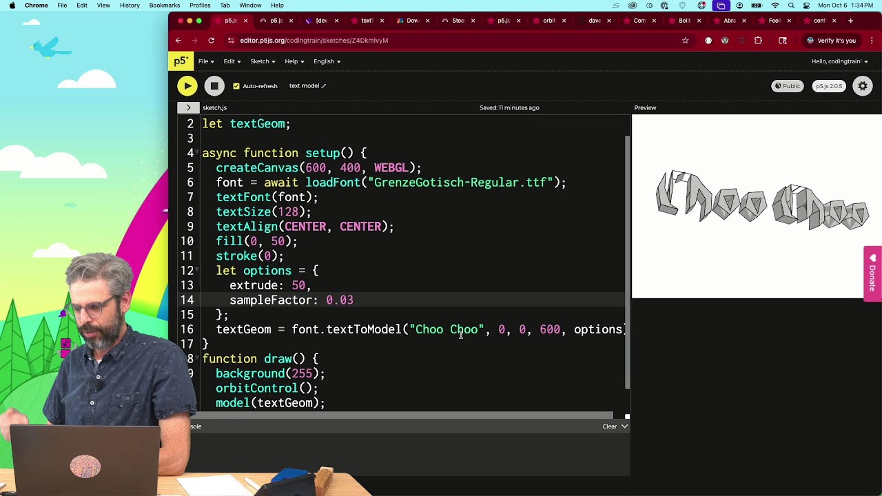 new p5.js 2 functions: textWeight, textContours, textModel