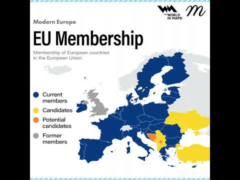 Membership of European Countries in the European Union! #map #eu #countries #europe #youtubeshorts