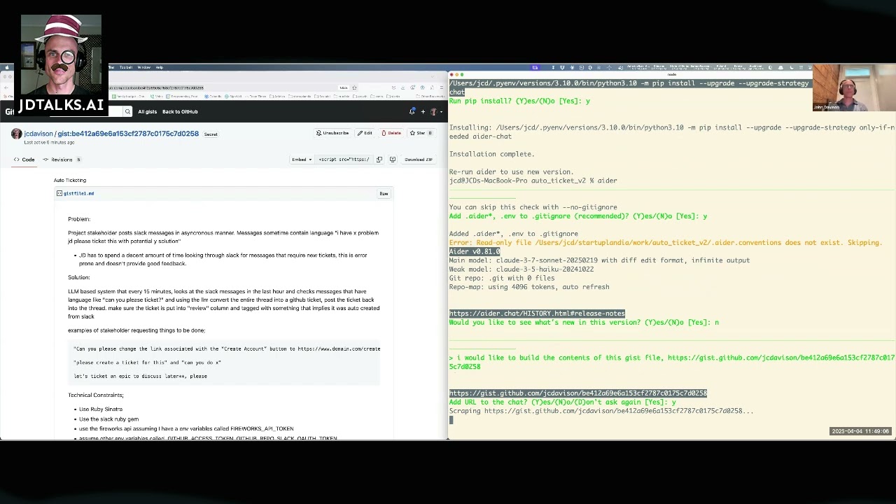 1 hour & 30 cent MVP build using AIDER, Slack, Github and Ruby Sinatra