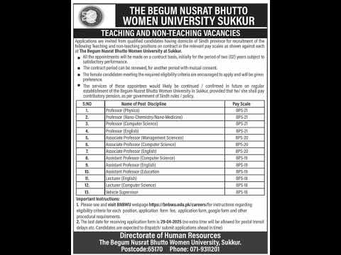 Teacher Jobs#Begum Nusrat Bhutto Women University,Sukkur#Last#29-4-025#👉https://bnbwu.edu.pk/careers