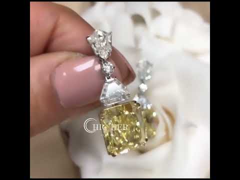 Unique Yellow&White Sapphire Drop Earrings