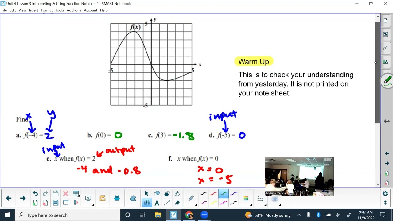 Unit 4 Lesson 3: Interpreting & Using Function Notation