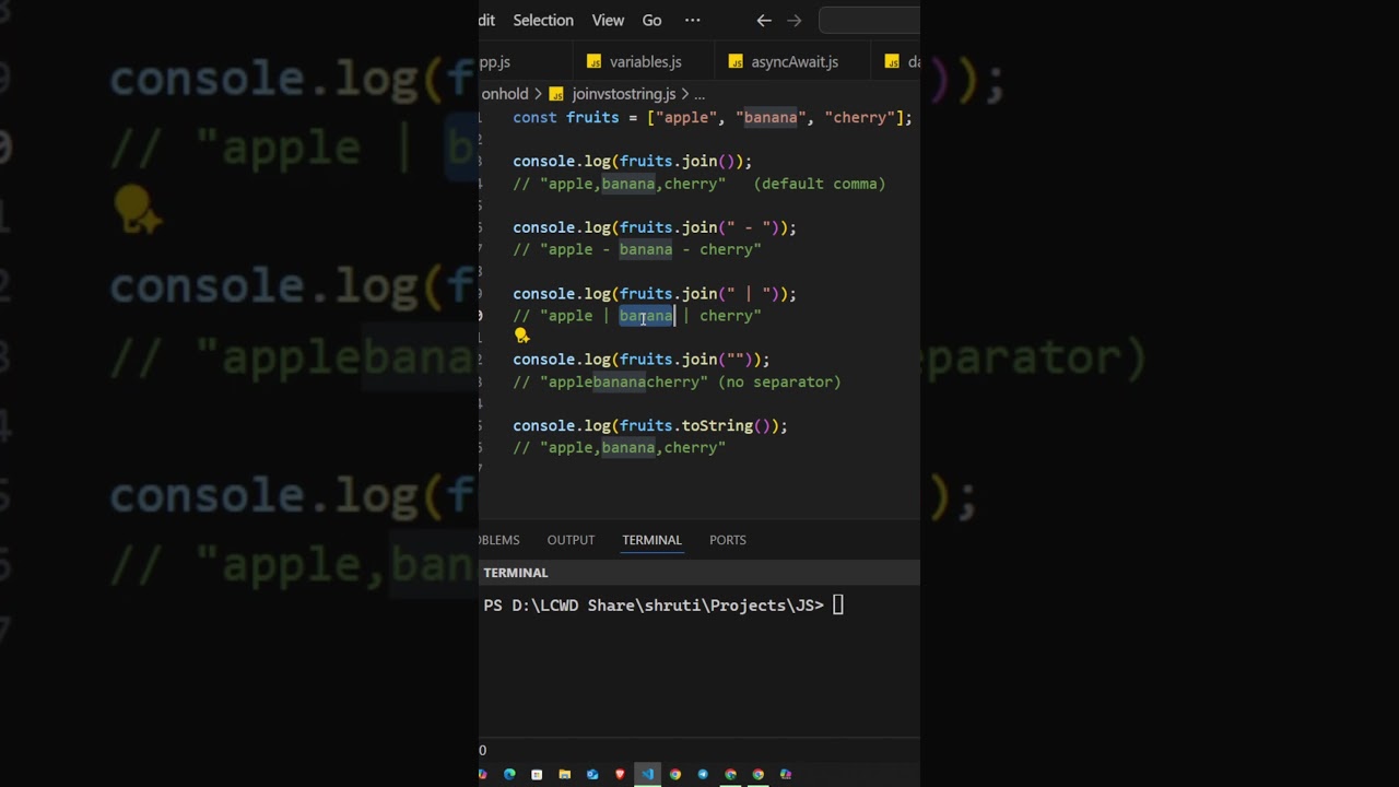 👉 join() vs toString() in JavaScript 🔥 | JS Array Methods Explained in 60s #javascriptcoding #coding