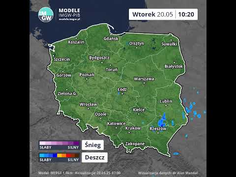 Wtorek #prognoza opadu na 8 godzin 20.05.2025 #shortvideos #imgw #pogoda #news