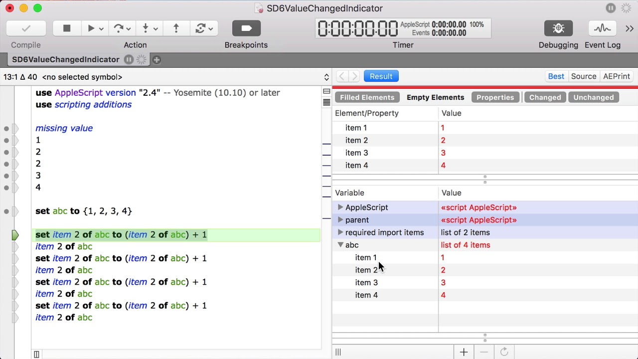 Script Debugger 7: Value Changed Indication