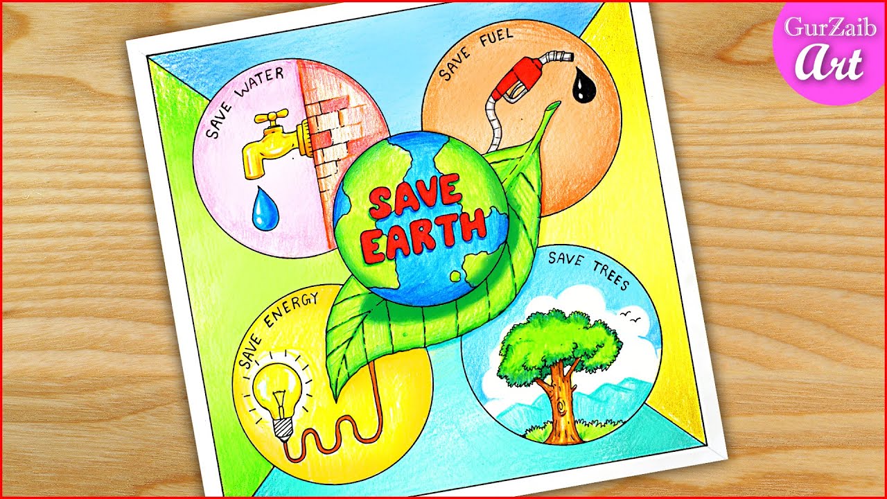 How to Draw Earth Day Drawing / Save earth easy poster chart project