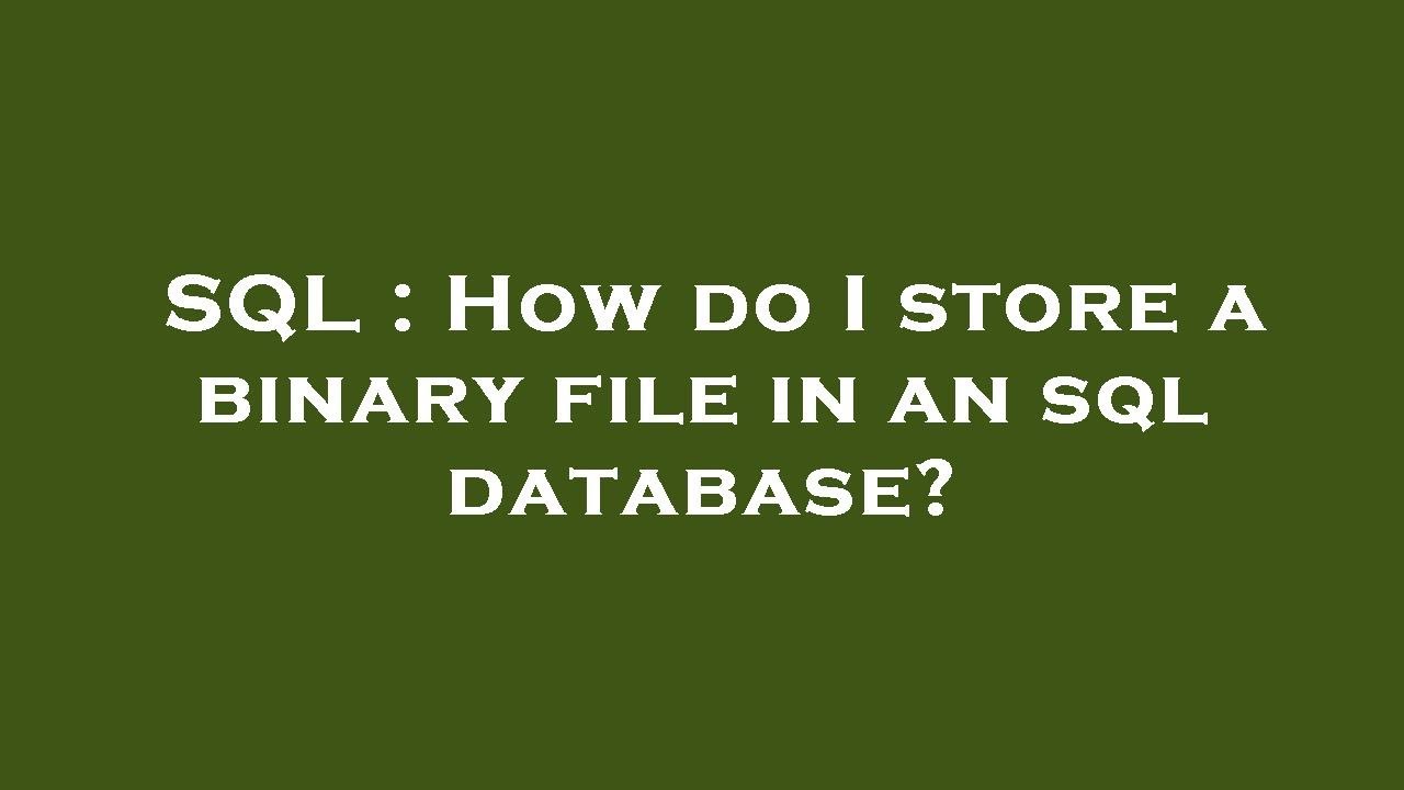 SQL : How do I store a binary file in an sql database?