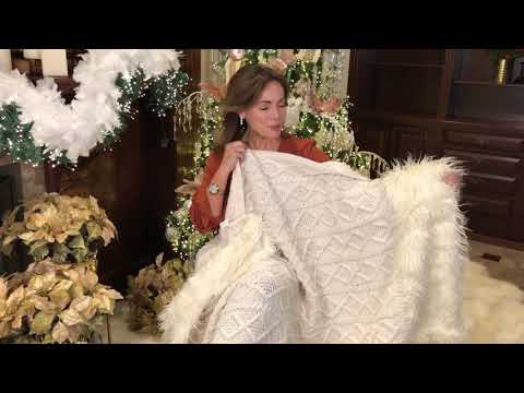 Faux Fur Trimmed Cable Knit Throw