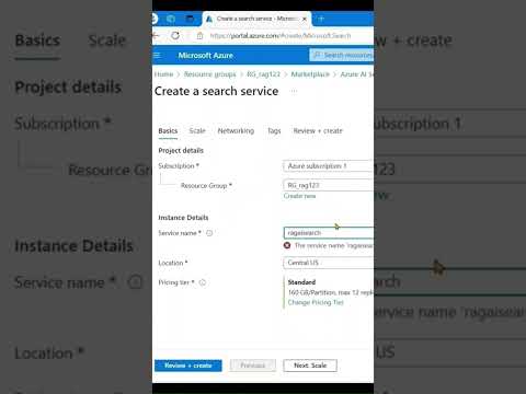 RAG with Azure openAi and Python - create Azure Ai search service