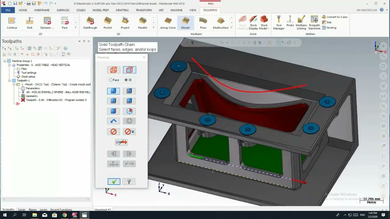 Part1-Morph toolpath, tool control 5-axis toolpath