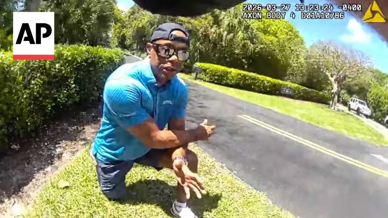 Bodycam footage shows Tiger Woods being arrested at scene of car crash