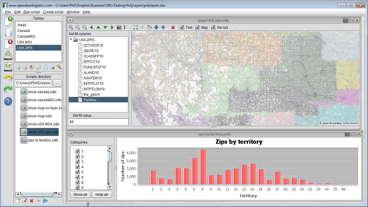 ODL Studio technical demo: rendering USA ZIP codes