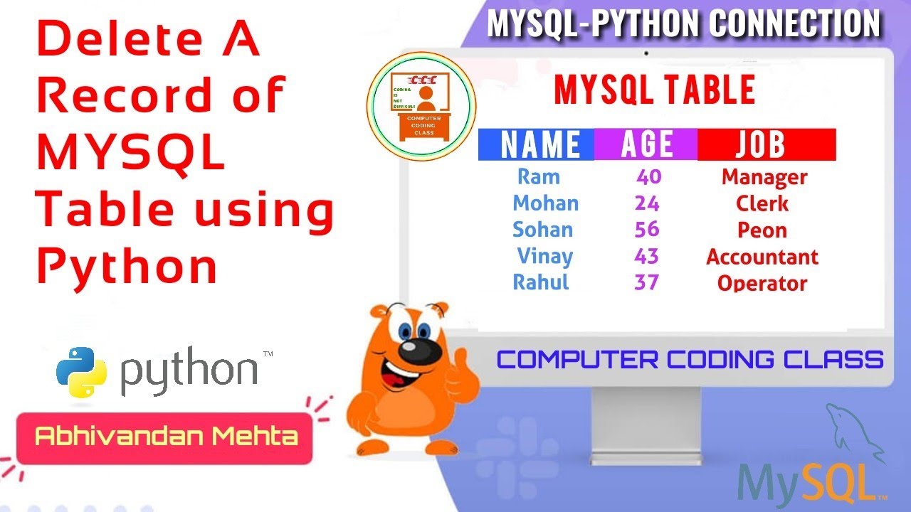 Python MySQL Delete Row, Python MySQL Delete Record, MYSQL Python,  Python MySQL, MySQL Tutorial