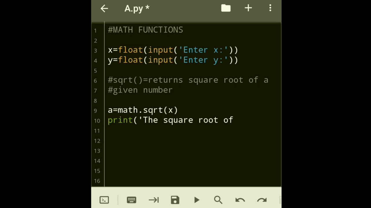 Math functions in #python #Part2  #sqrt( )  #factorial( )  #pow( )