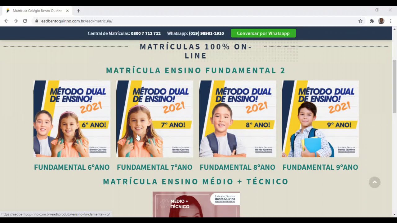 Tutorial de Matrícula 2021 - Bento Quirino