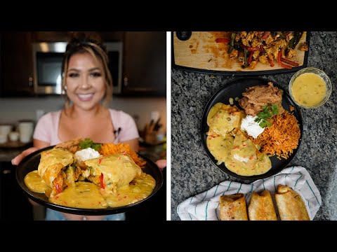 HOW TO MAKE THE BEST CHEESY CHICKEN CHIMICHANGAS COVERED IN GREEN CHILE QUESO SAUCE