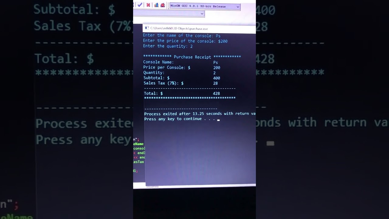 purchase receipt c++ #coding #cpp #code #codemasters #codinglife #codingninja #coderstokyo #coders