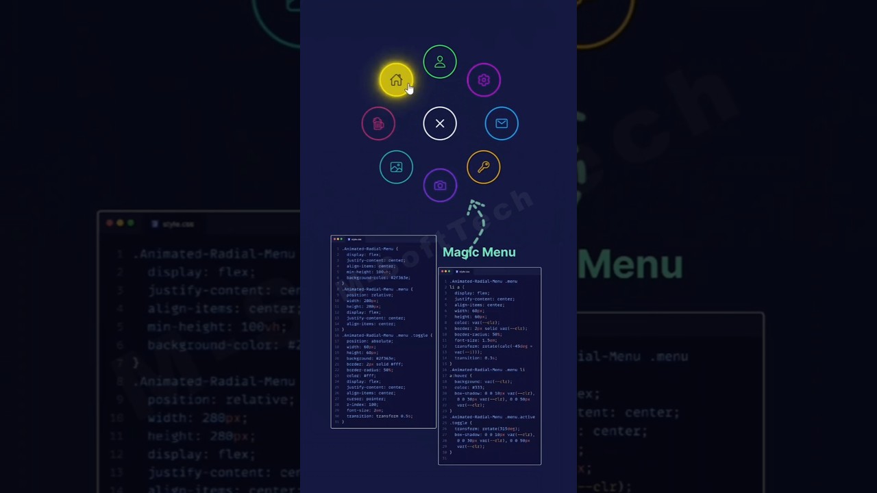 Animated Circular Navigation Menu using Html CSS & JavaScript #menu #animtedmenu #webdesign #shorts