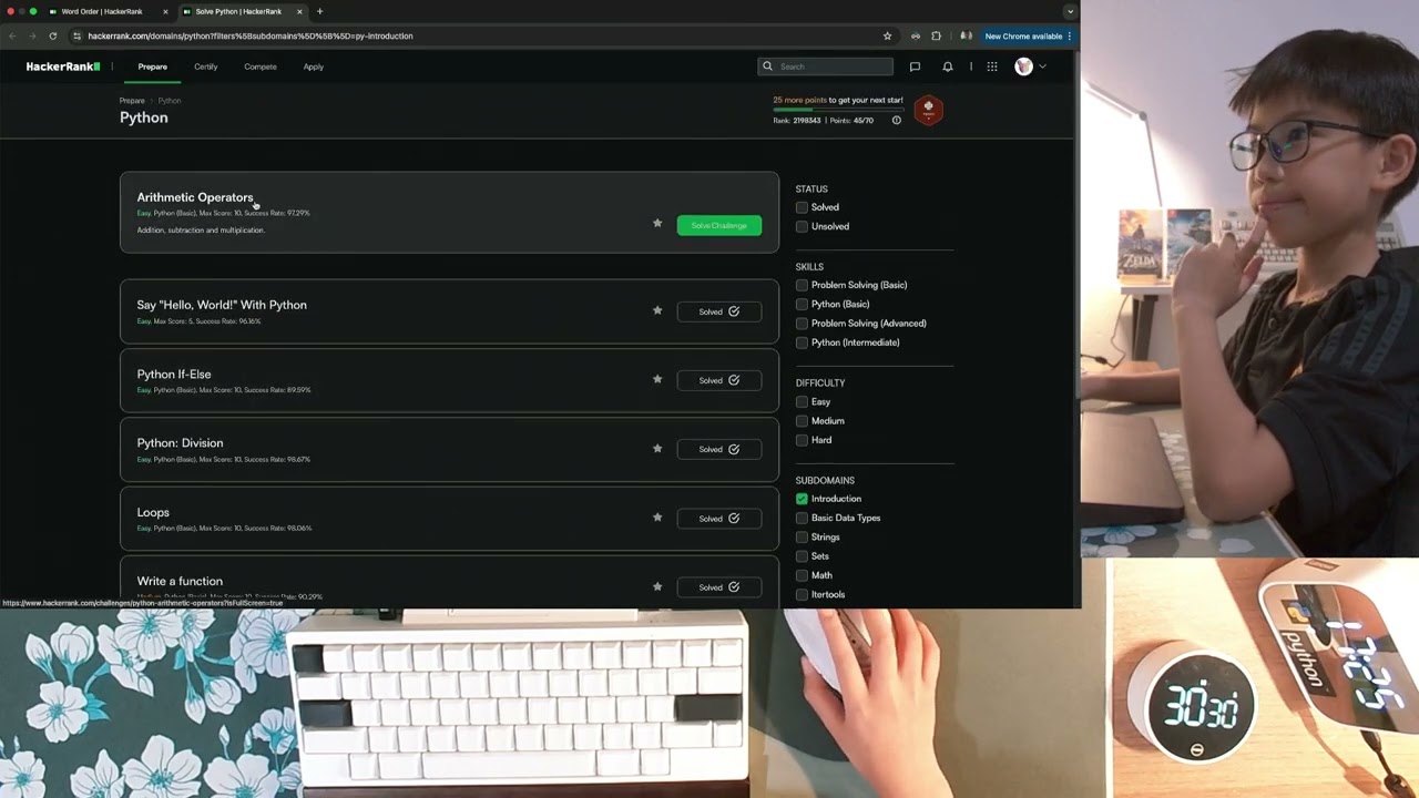 HackerRank | Python | HHKB Type-S | 40 min real time | no talking | EP-1