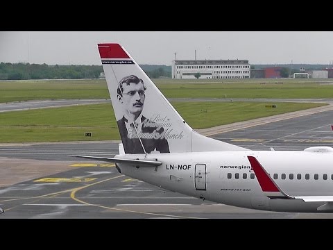 Norwegian Air Shuttle Boeing 737-86N LN-NOF "Edvard Munch" close up + taxiing + takeoff