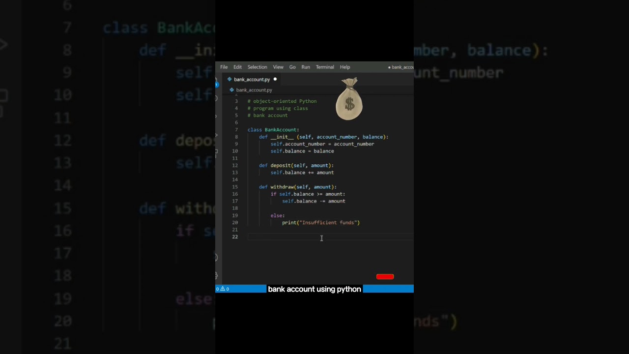 bank account using python. Object oriented programming. #pythonforbeginners #viral #python3