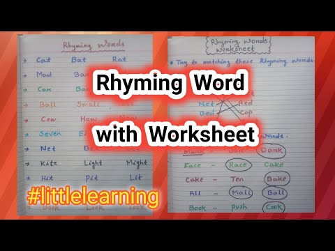Rhyming Words With Worksheet// Learn with me//#littlelearning #rhymingwords