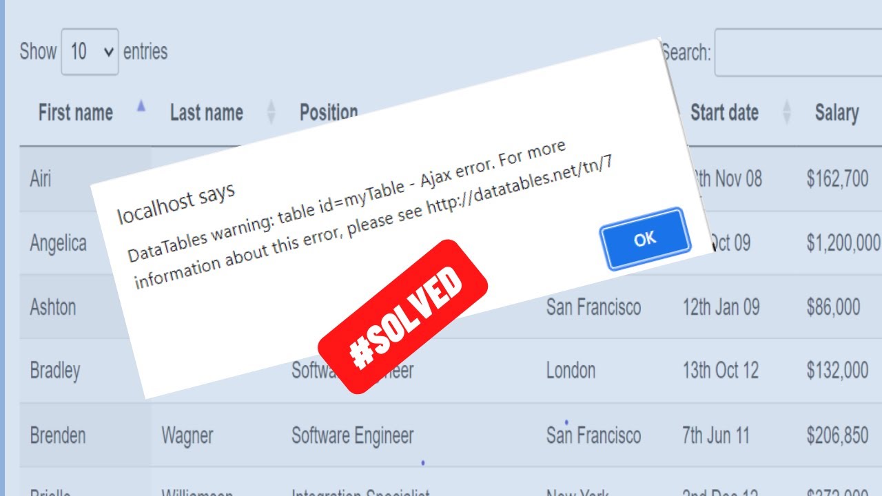 DataTables warning: For more information about this error, http://datatables.net/tn/7