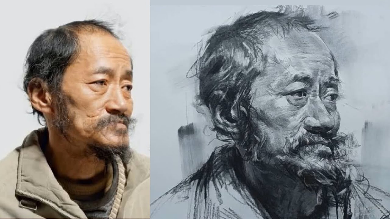 Learn to Draw Old Man Portrait in Charcoal #02