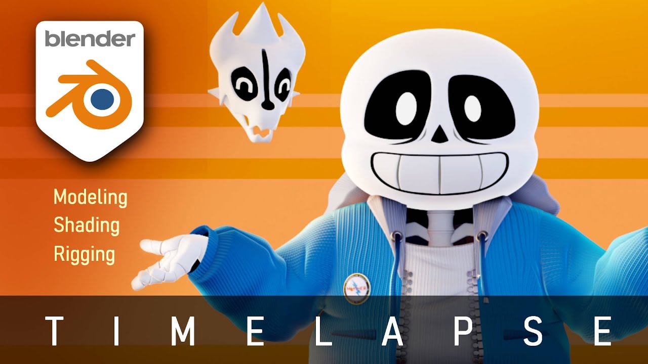 Creating Sans from UNDERTALE in 3D - [Blender Stylized Modeling, Shading and Rigging Timelapse]