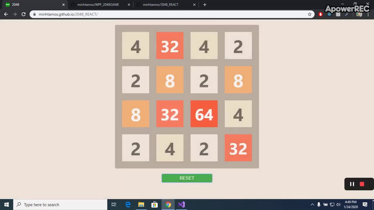 2048 Game - WPF C# and ReactJS with source code
