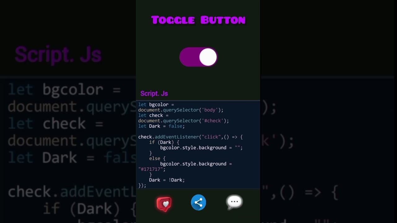Toggle button using simple java script #coders #coding #fullstackdevelopercoursewithplacement