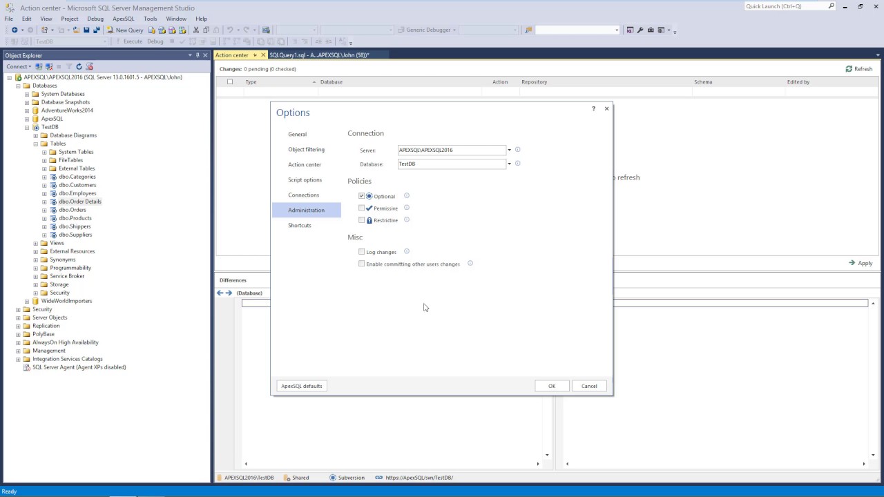 Working with ApexSQL Source Control in the shared model - Database policies