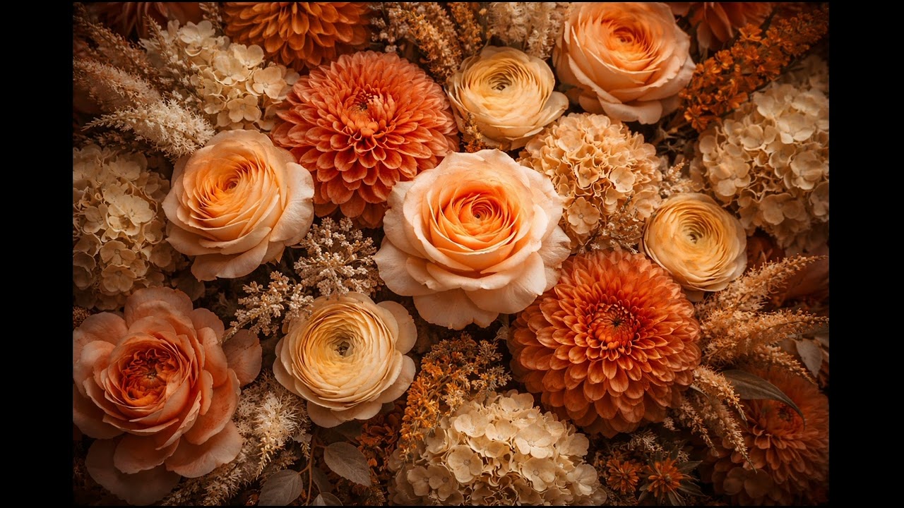 Digital Background | Warm Colored Flowers | Modern Floral Design | TV Screensaver | 4K Wallpaper