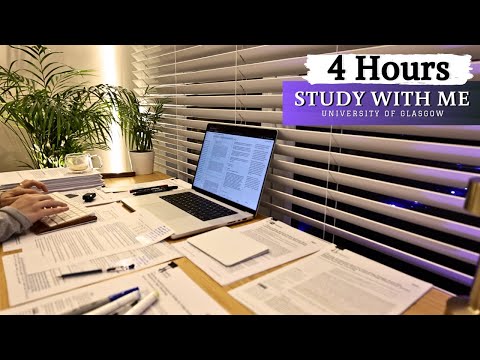 4 HOUR STUDY WITH ME on A RAINY DAY⎢Background noise, 10 min Break, No MUSIC, Study with Merve