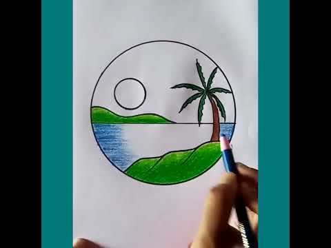Easy and beautiful sunset scenery drawing || Sunset scenery drawing ideas #My_drawing_album