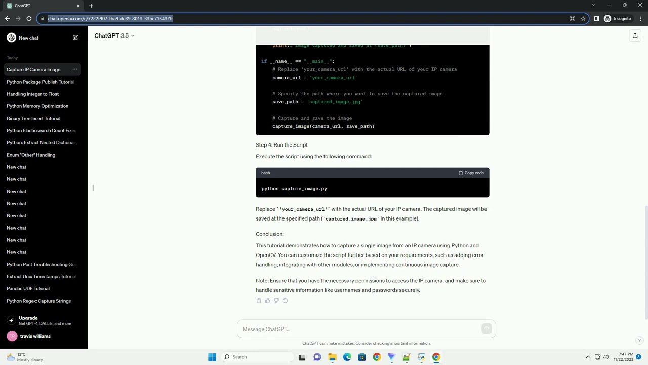 Capture a single image with IP camera using python