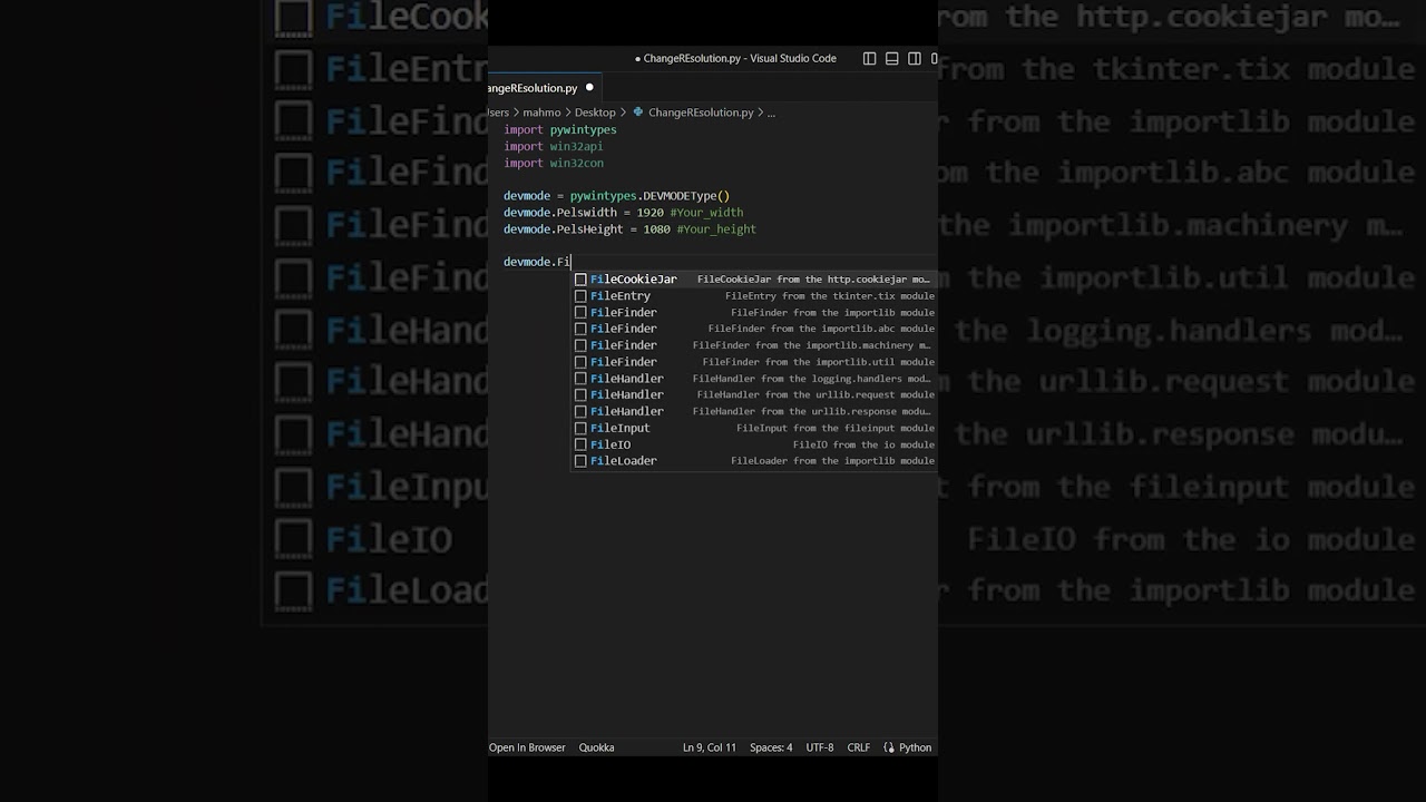 Change display resolution with python #shorts