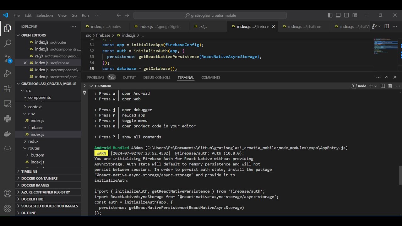 Firebase Warning Fixed: Firebase Auth for React Native without providingAsyncStorage |Resolved Error