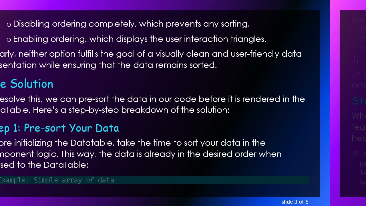 How to Order Angular Datatables Without User Interaction Triangles