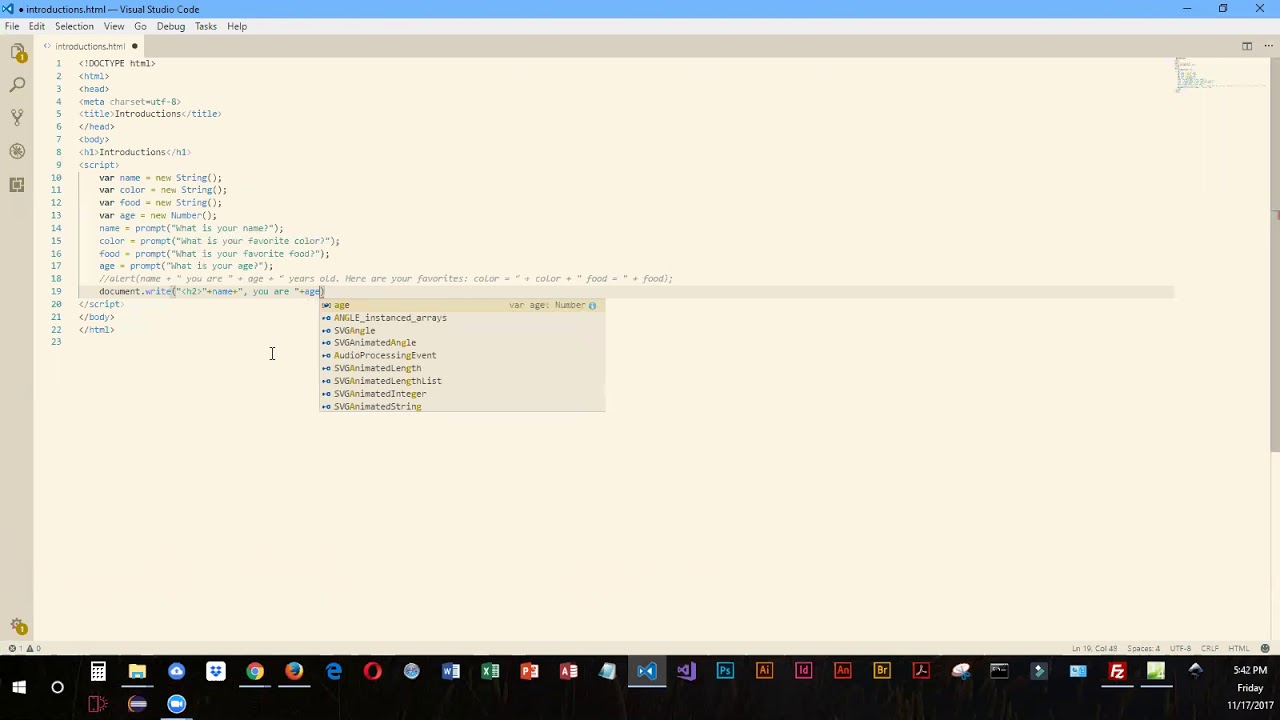 JavaScript basic scripting with prompts and document write statements