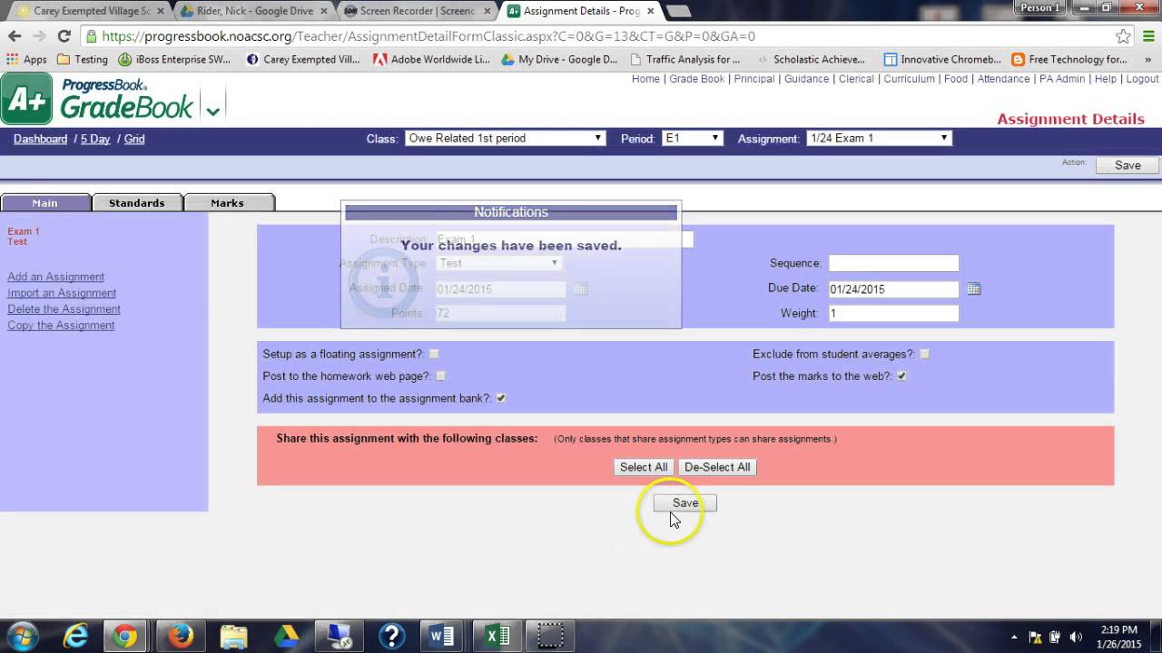 Progress Book - Enter Semester Exams and Grades