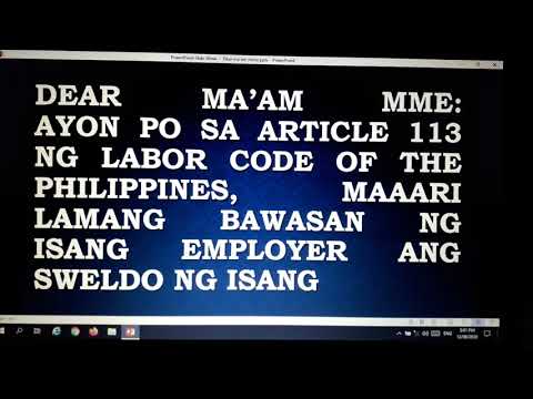 ARTICLE 113 OF LABOR CODE OF THE PHILIPPINES