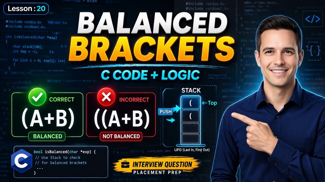 DSA STACK: Balanced Parentheses Algorithm & C Program Implementation