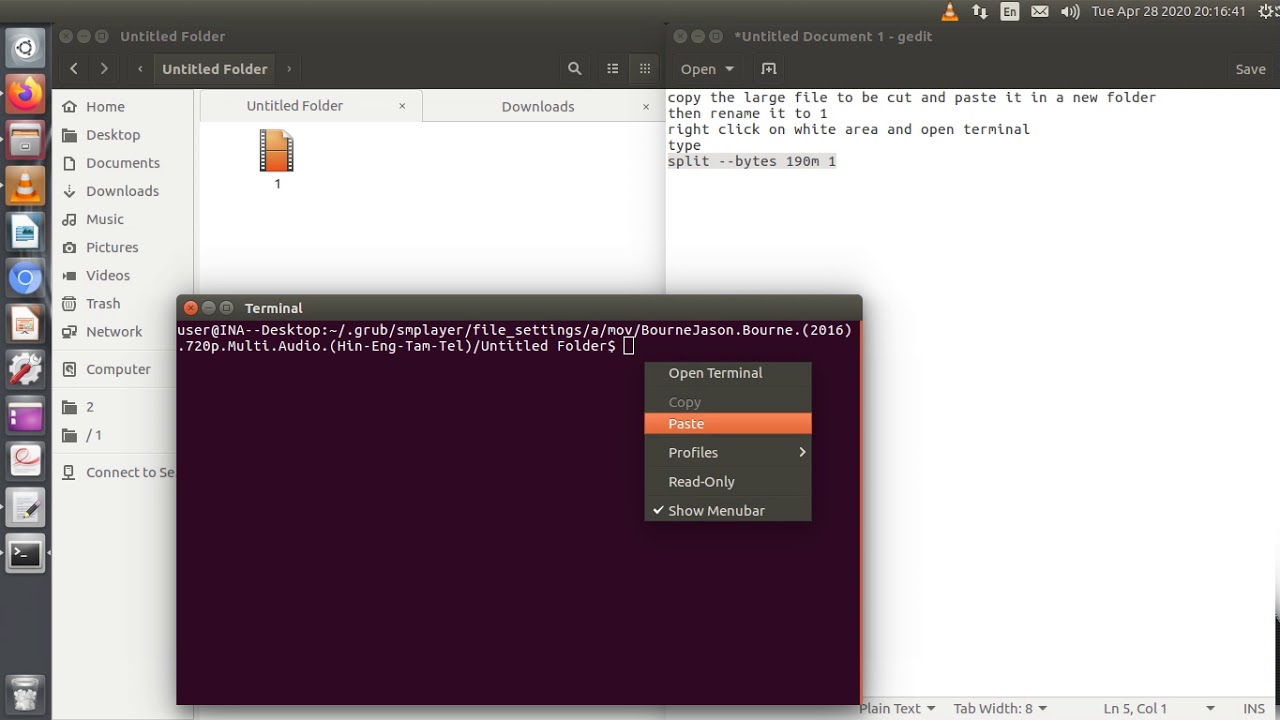 Tutorial On How To Split Large Files Using Terminal In Ubuntu.