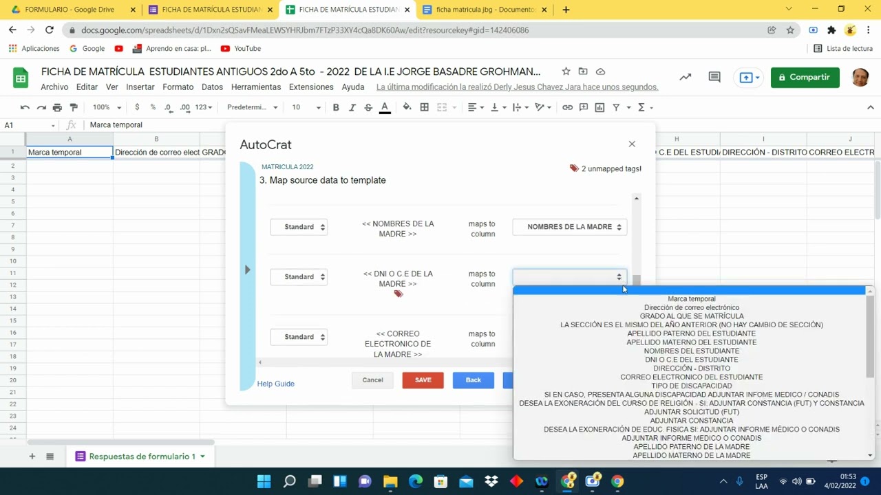 Autocrat Formulario de matricula con constancia en pdf