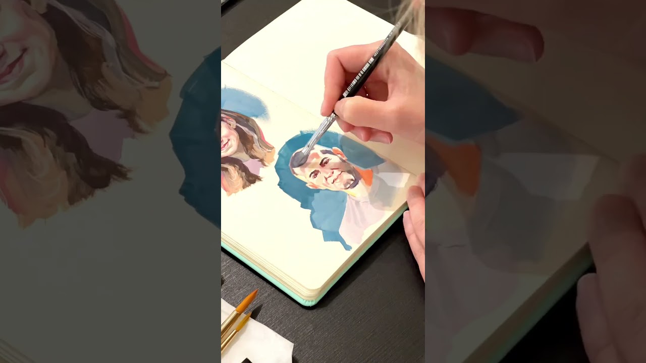 Portrait gouache study painting process in Artcreation sketchbook #art #sketch #drawing