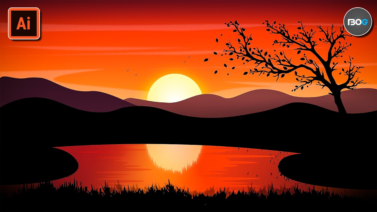 How to Create a Sunset Landscape in Adobe Illustrator Tutorial for Beginners/ Vector Illustration