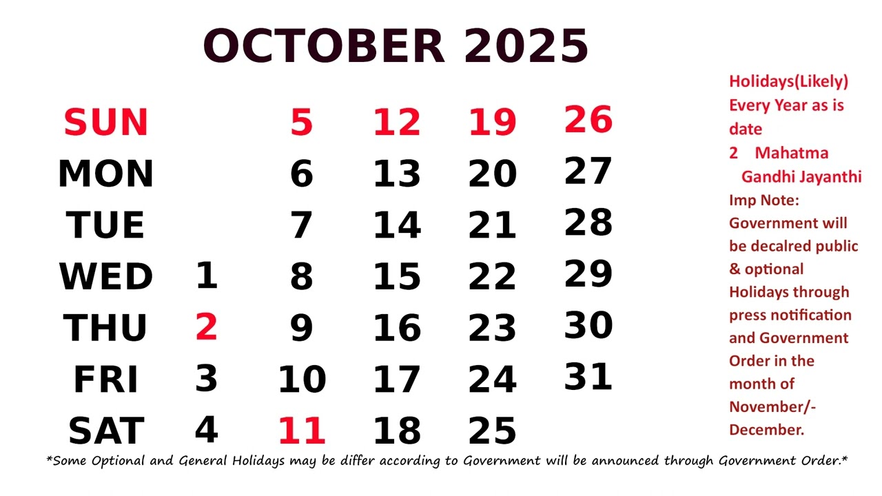 Calendar October 2025